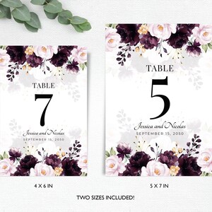 Purple Wedding Table Numbers Template • INSTANT DOWNLOAD • Editable ...