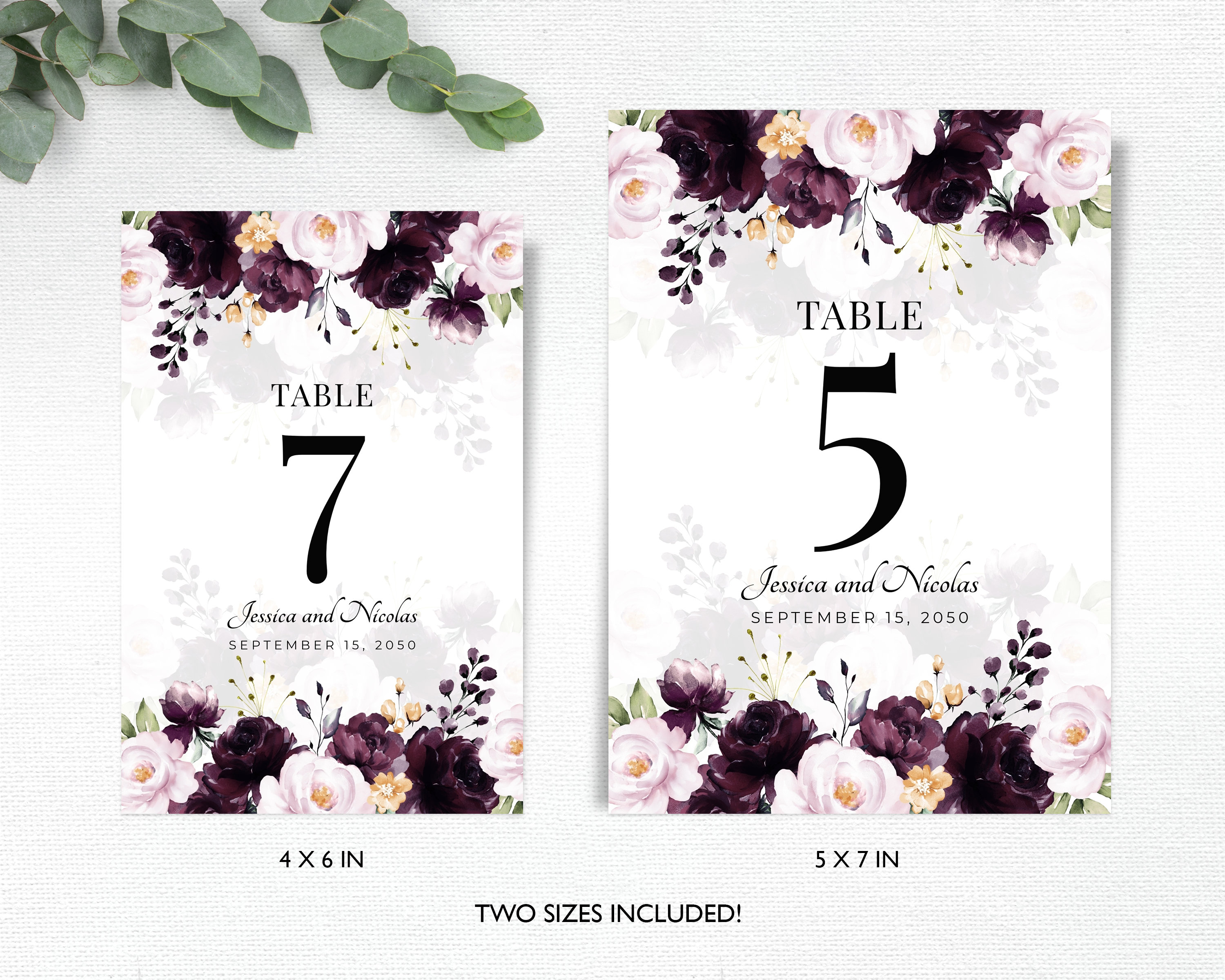 Purple Wedding Table Numbers Template INSTANT DOWNLOAD - Etsy