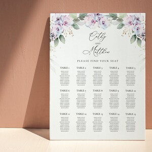 Boho Wedding Seating Chart Template With Lavender Roses INSTANT ...