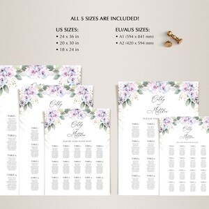 Boho Wedding Seating Chart Template With Lavender Roses INSTANT ...