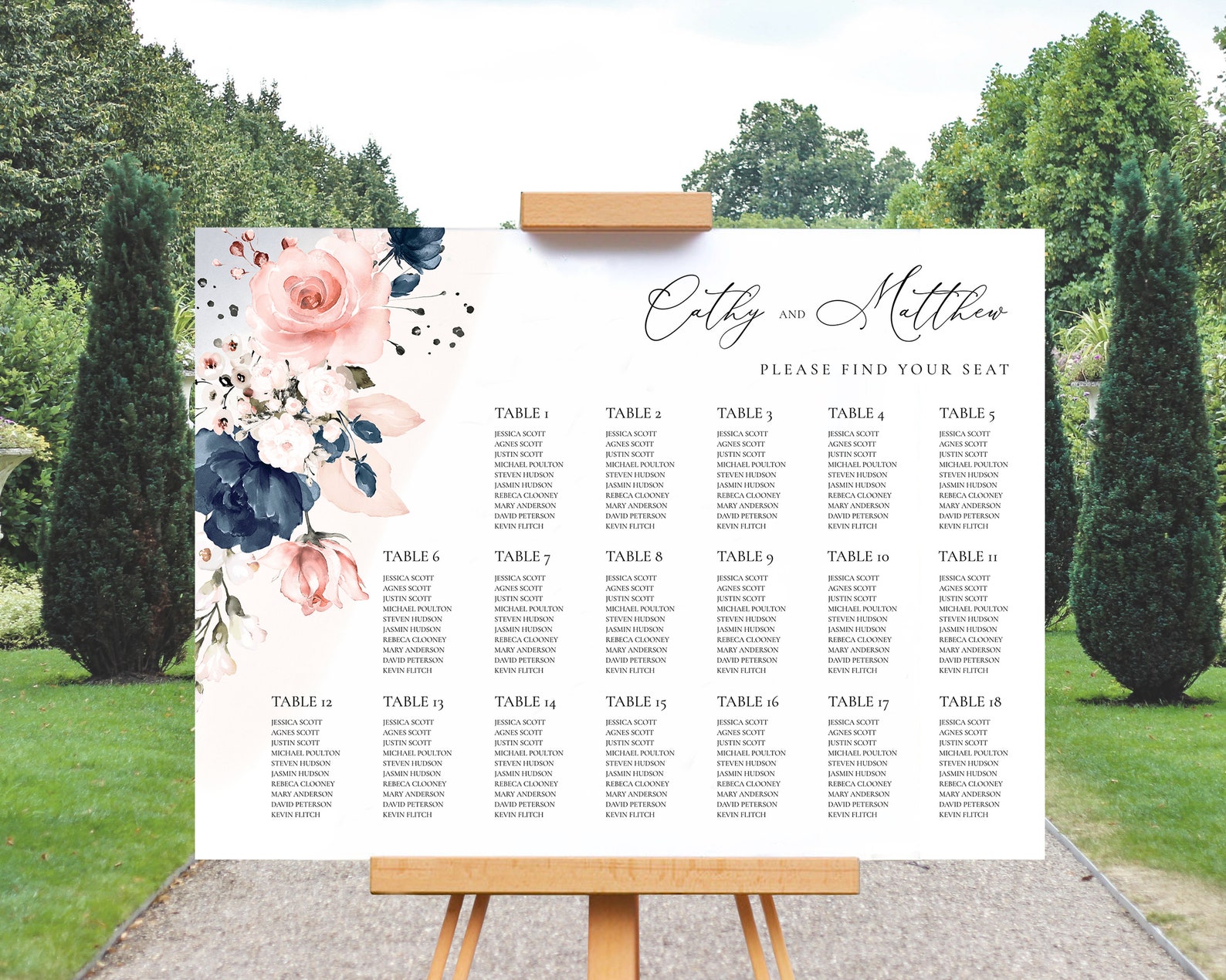 Navy Blue and Blush Pink Seating Chart Template INSTANT | Etsy