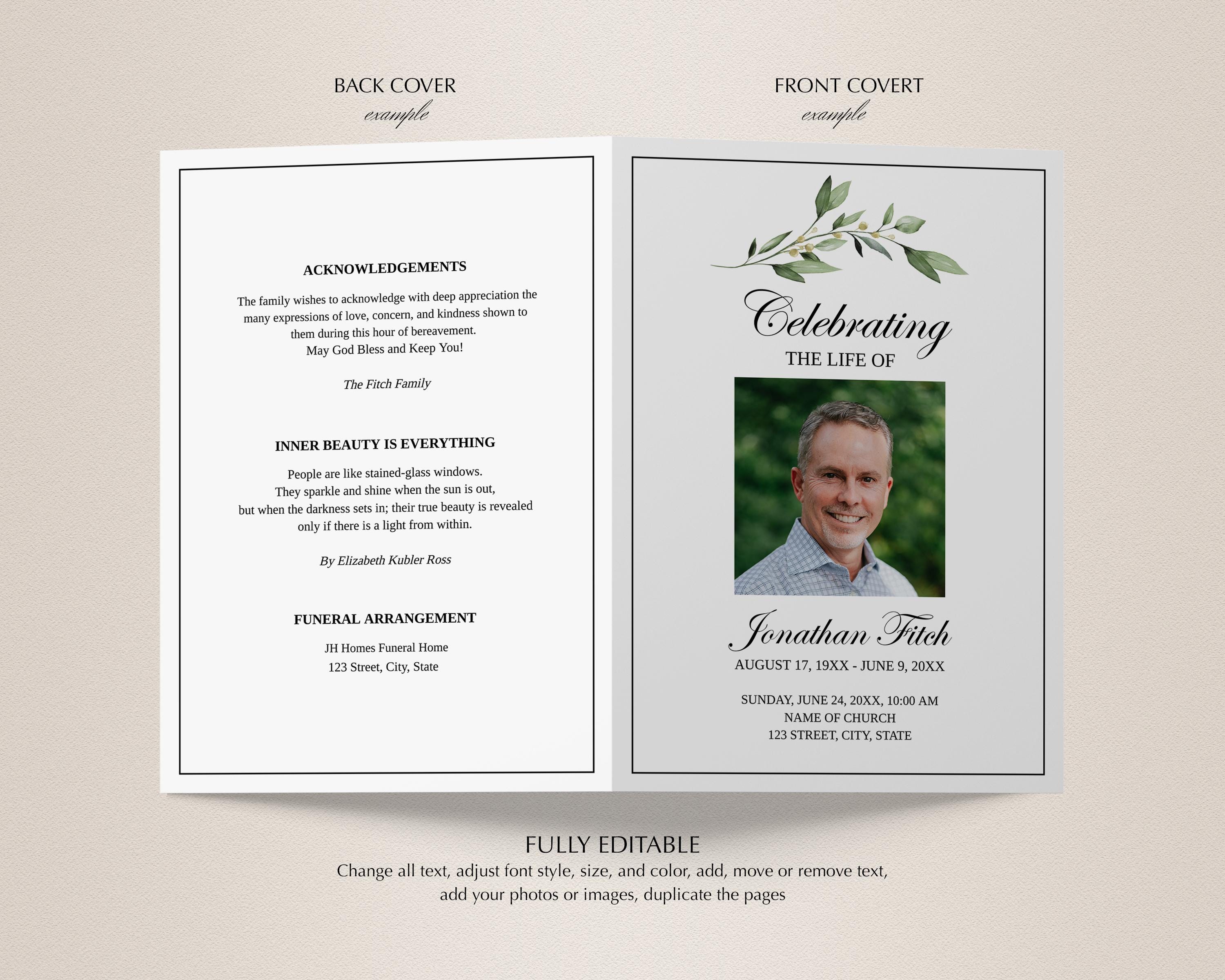 Bi-fold Funeral Program Template • Editable, Printable Order of Service ...