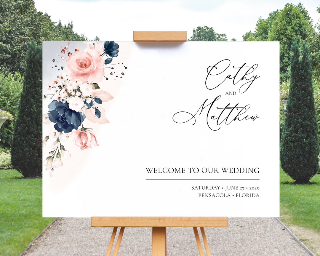 Navy Blue and Blush Pink Welcome Sign Template • INSTANT DOWNLOAD ...