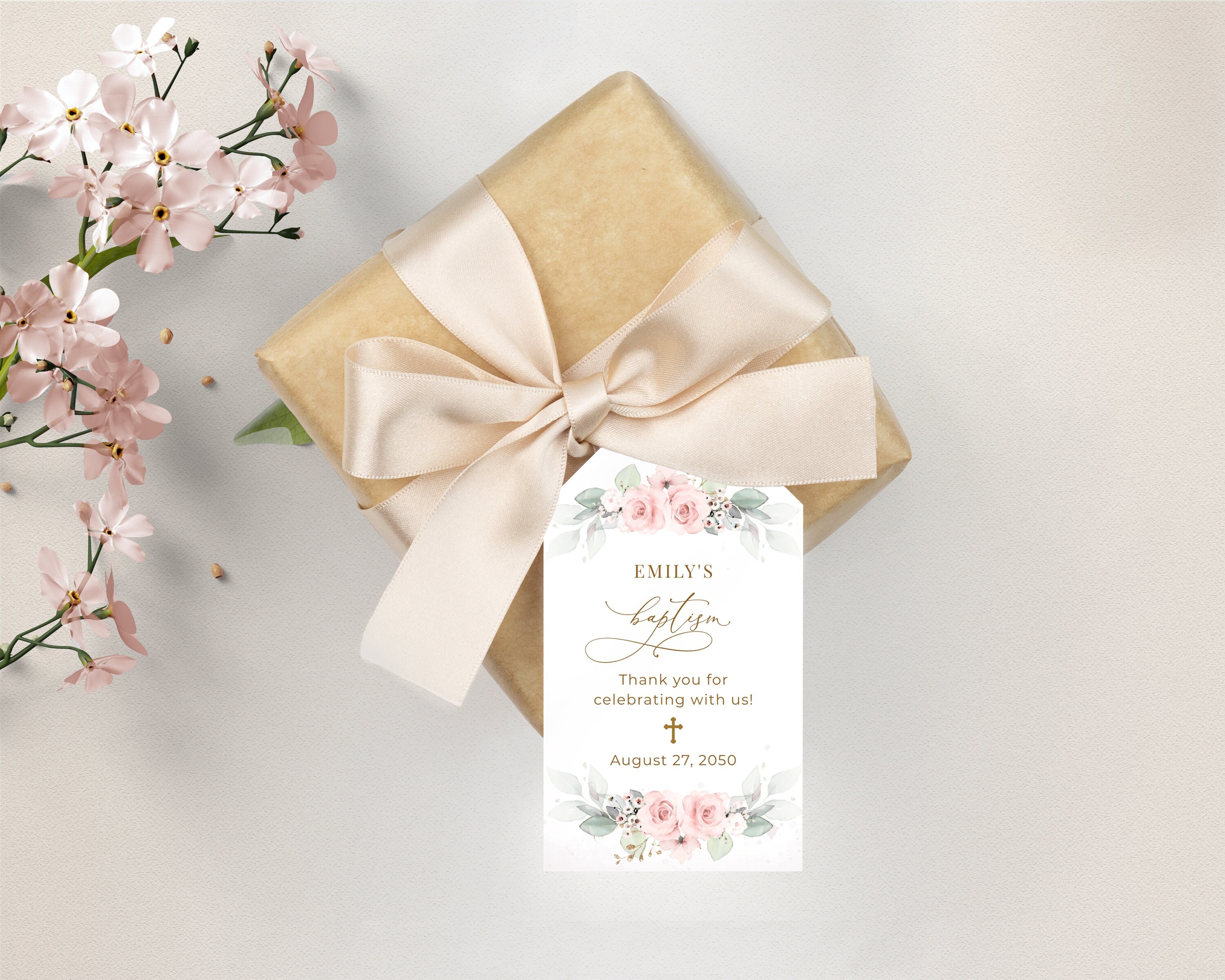 Gift Favor Tag Template With Light Pink Roses, Thank You Stickers ...