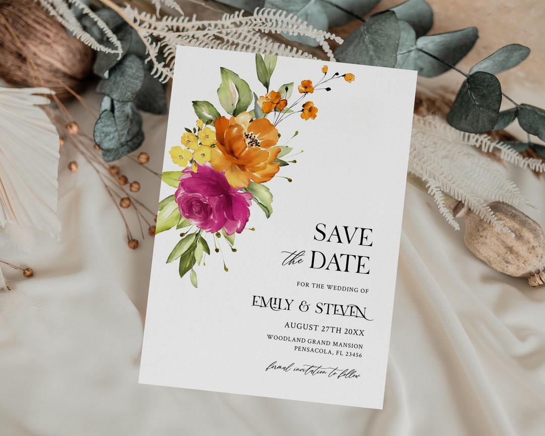 Hot Pink and Orange Save the Date Template, Wedding Date Reservation ...