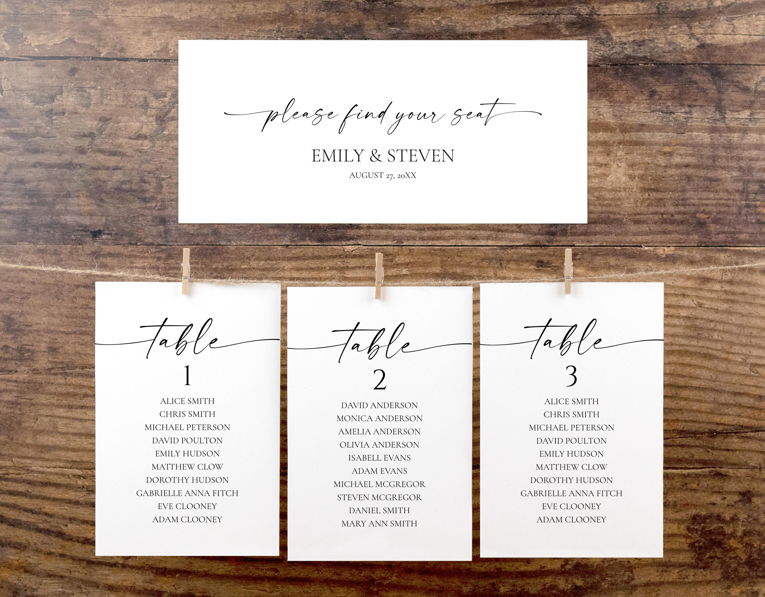 Modern Seating Table Cards Template • Editable & Printable • Instant ...