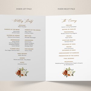 Bi-fold Wedding Program Template With Terracotta and Ivory Roses, Order of Service • INSTANT ...