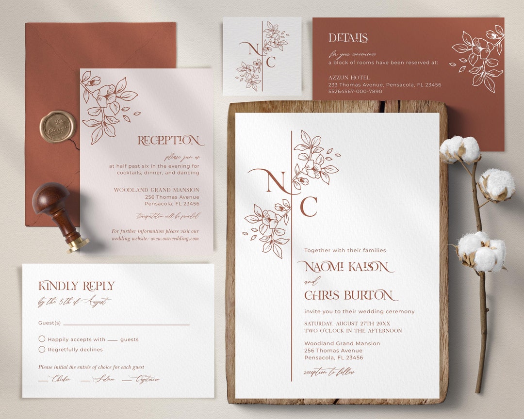 Modern Wedding Invitation Template Set, Wedding Invite Template Suite ...