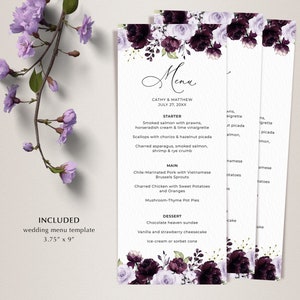 Purple Menu Template (wedding, Bridal Shower, Dinner, Brunch) • INSTANT ...