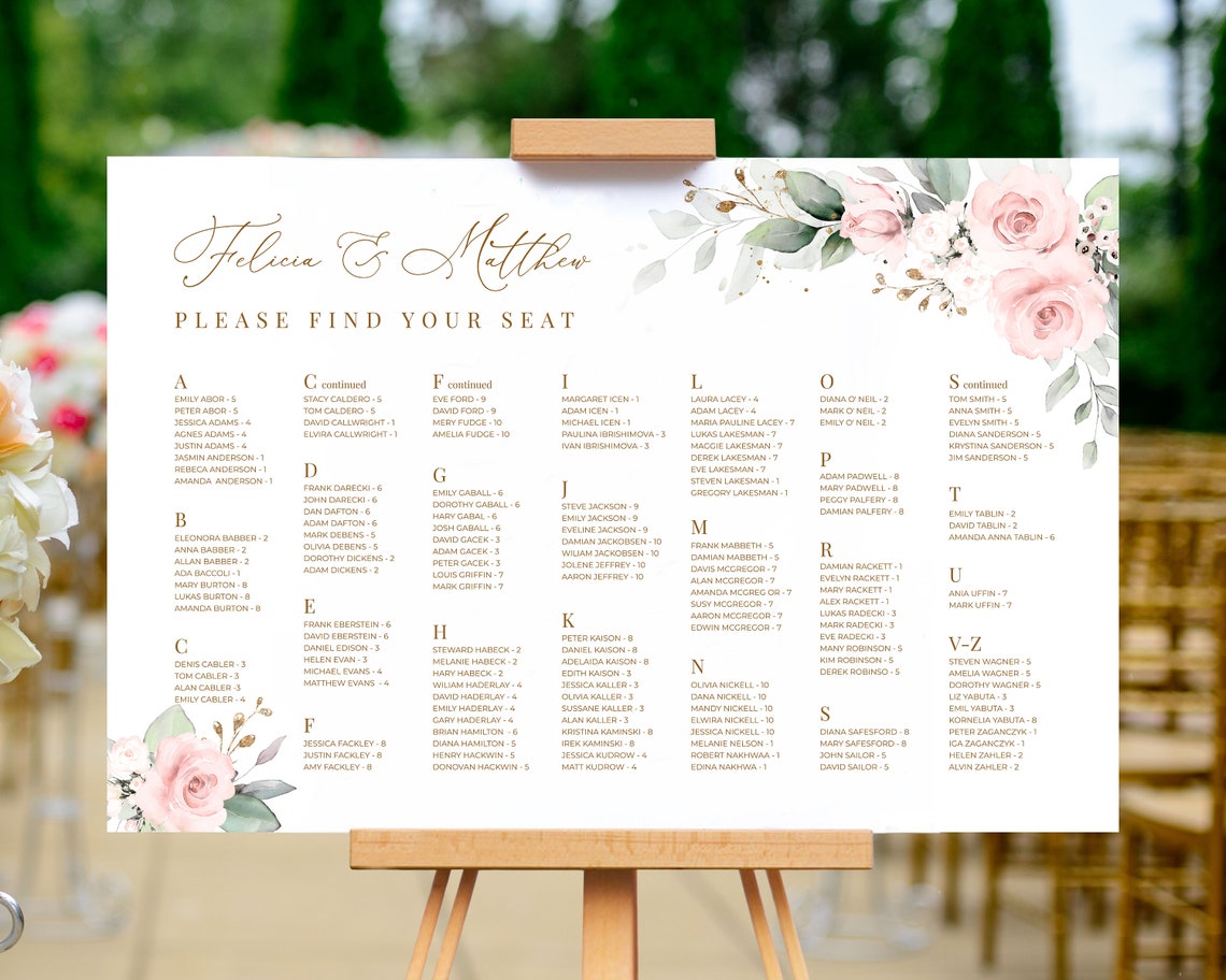 Alphabetical Wedding Seating Chart Template With Greenery and - Etsy