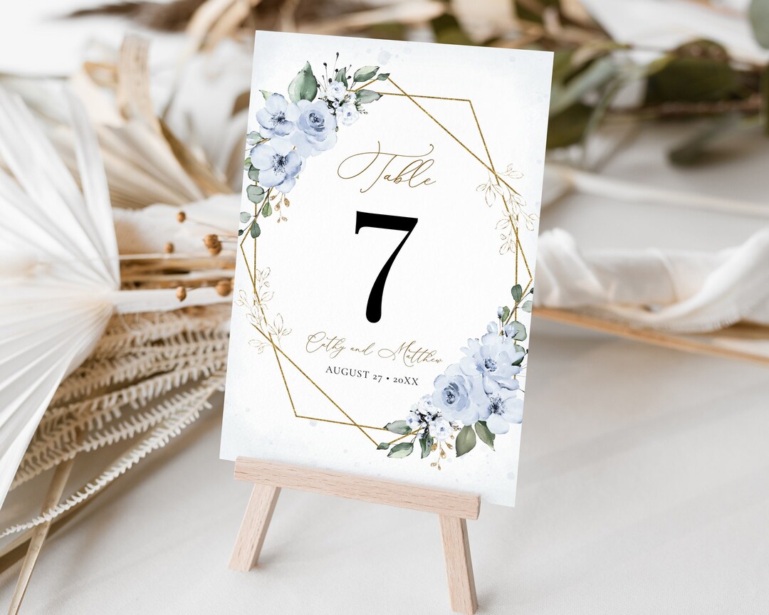 Dusty Blue Wedding Table Numbers Template, Table Number Signs With Blue ...