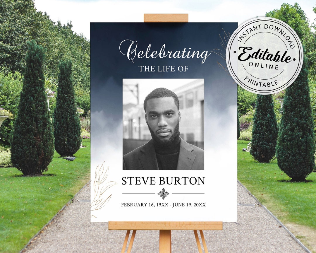 Navy Blue Funeral Welcome Sign Template, Celebration of Life Sign ...