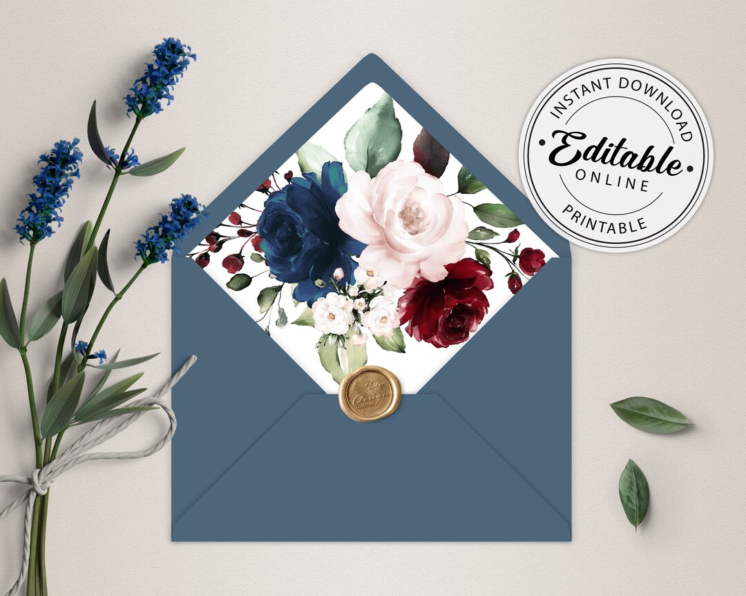 Navy Blue and Burgundy A7 Envelope Liner Template (euro Flap, Regular ...