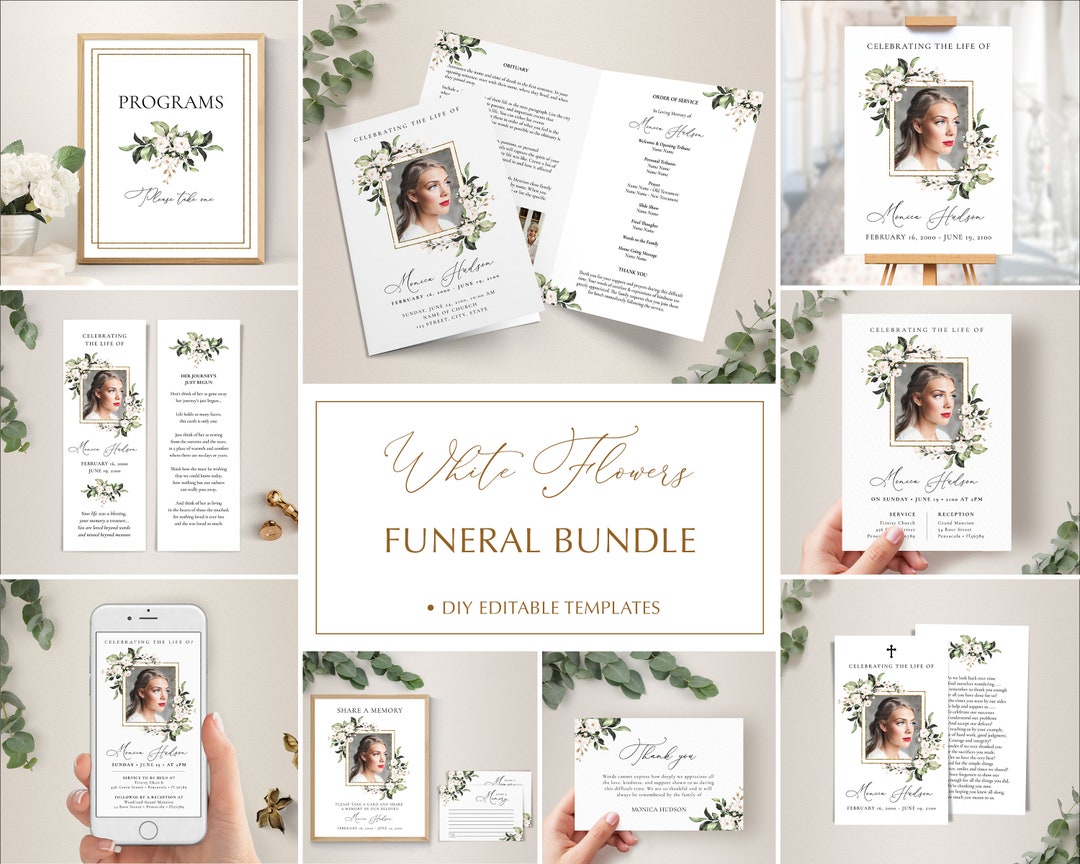 Funeral Templates Bundle, White Flowers Funeral Memory Package ...