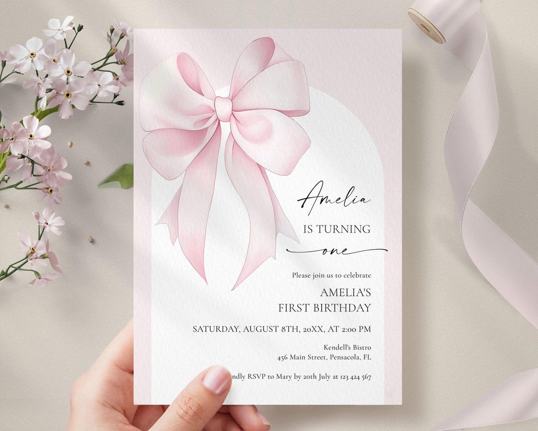 Pink Bow Birthday Invitation Template • INSTANT DOWNLOAD • Editable ...