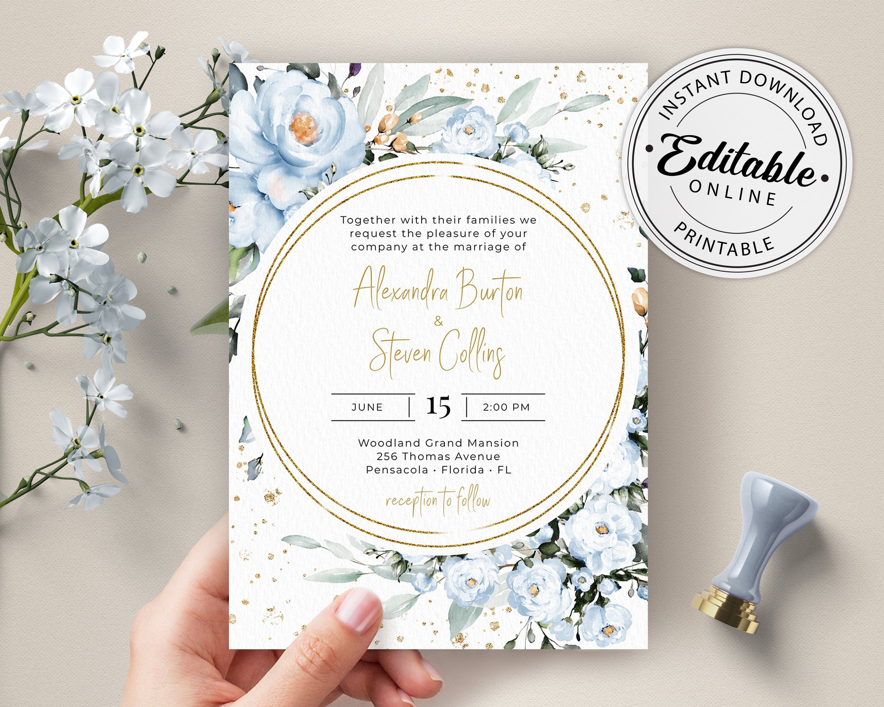 Blue Wedding Invitation Template Wedding Invite Template With | Etsy