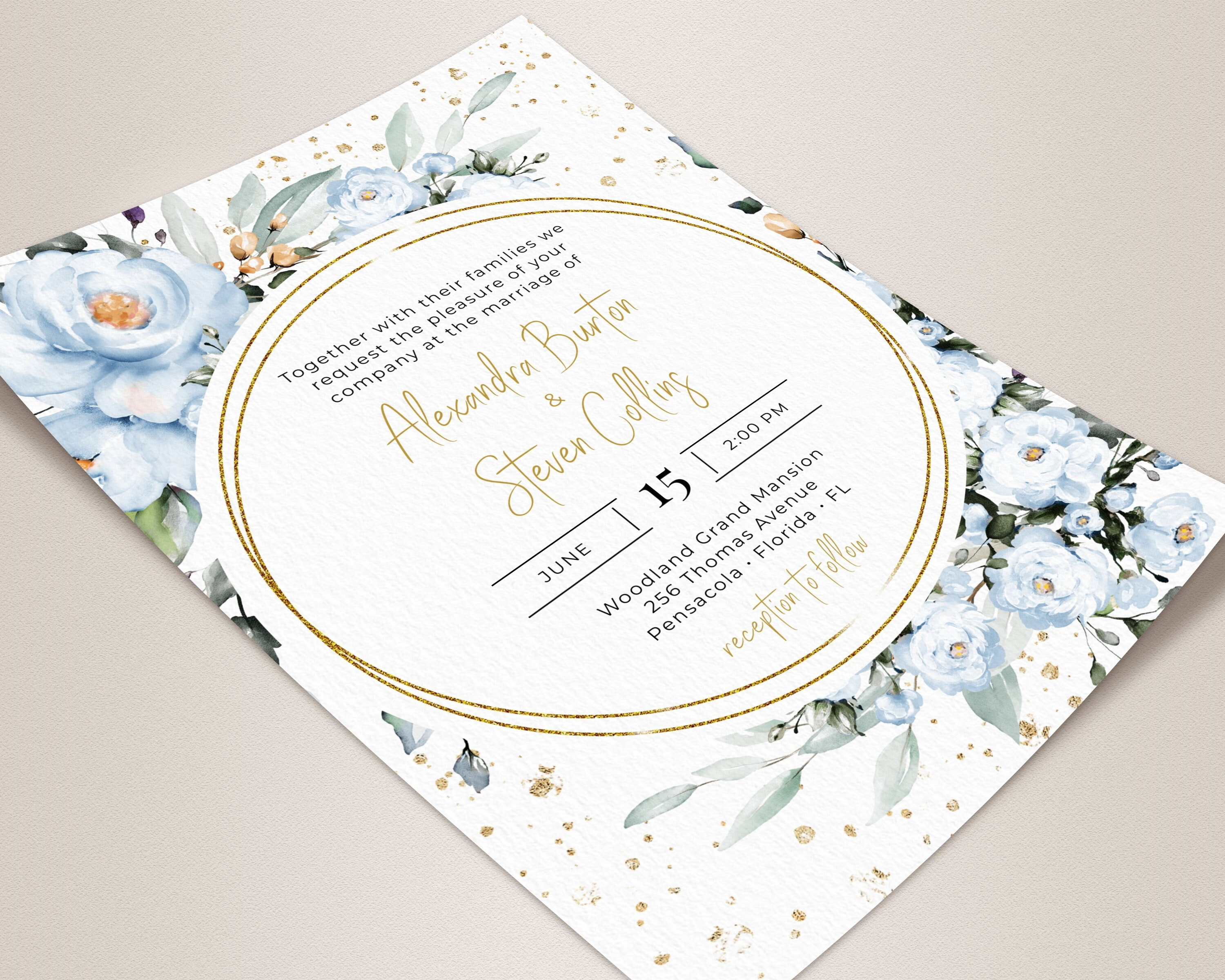 Blue Wedding Invitation Template Wedding Invite Template With | Etsy
