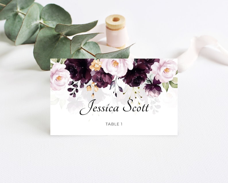 Purple Floral Wedding Place Cards Template (digital Download) A119 - Etsy