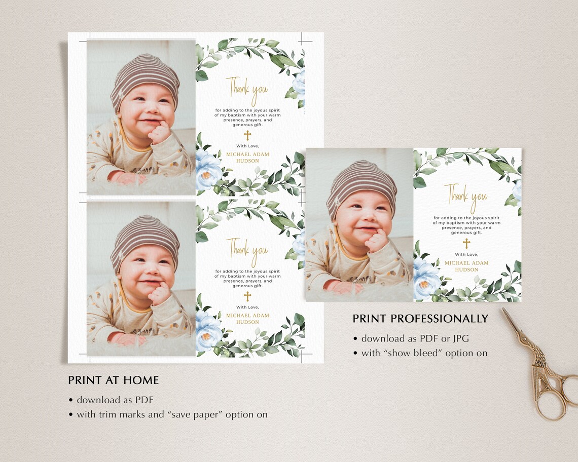 Baptism Thank You Card Template Thank You Note Template - Etsy