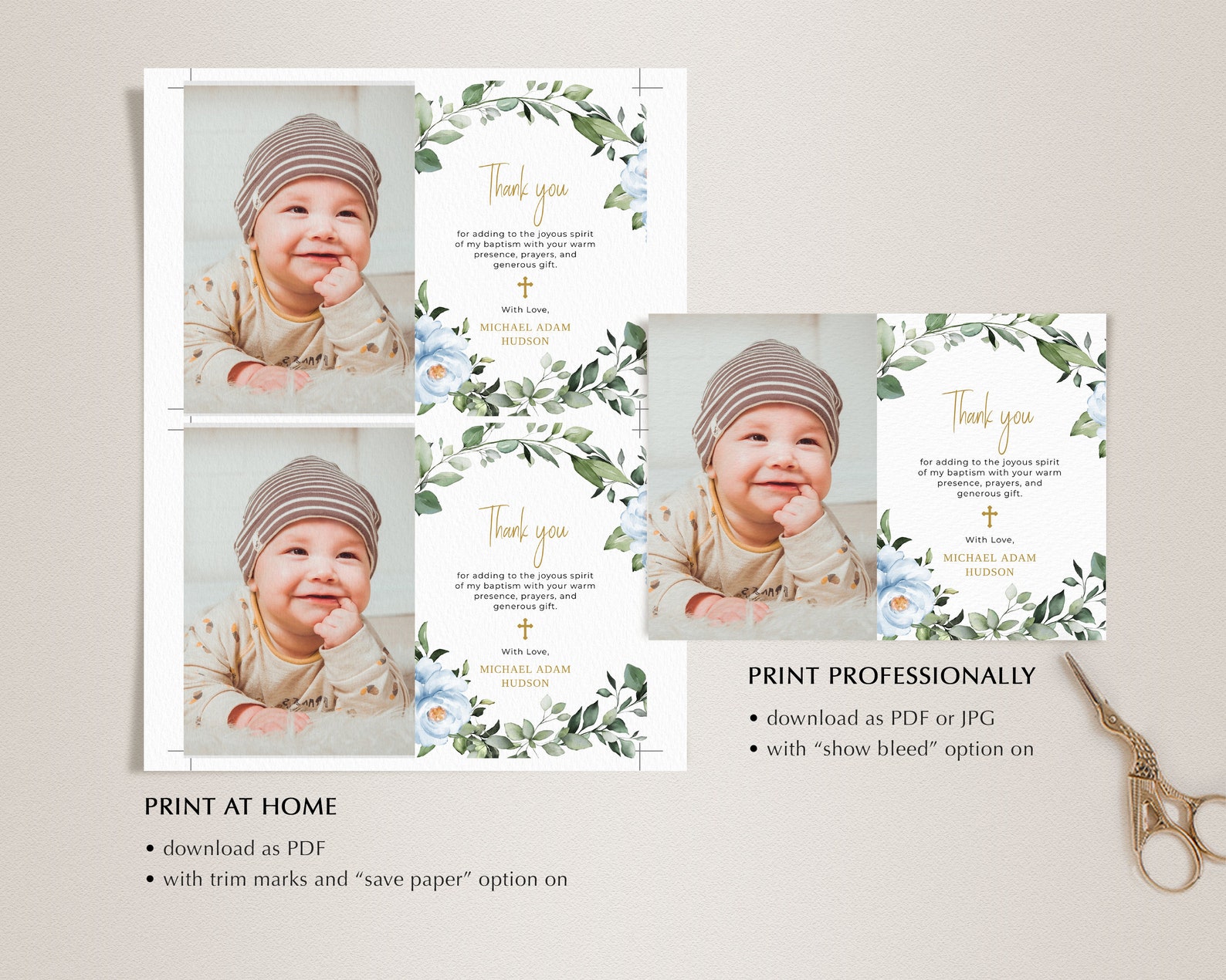 Baptism Thank You Card Template Thank You Note Template - Etsy