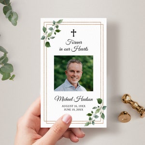 Greenery Prayer Card Template, Funeral Keepsake Card, Memorial Card for ...