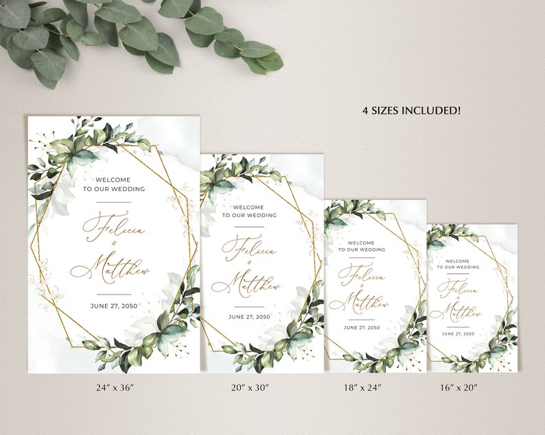 Boho Greenery Wedding Welcome Sign Template INSTANT DOWNLOAD - Etsy