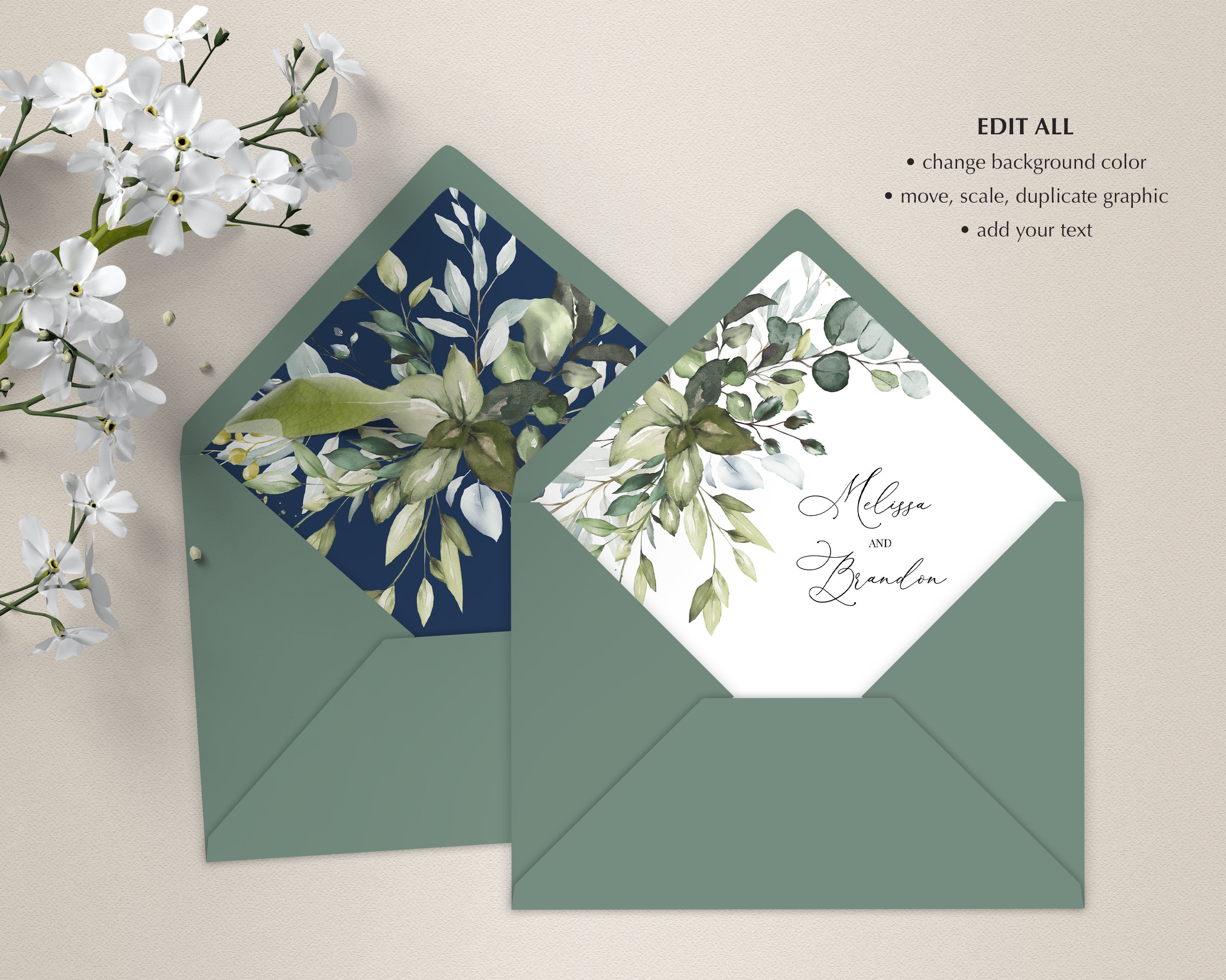 Printable A7 Envelope Liner Template With Botanical Greenery ...