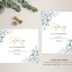 Blue Wedding Custom Sign Template, Portrait and Landscape Sign Template ...