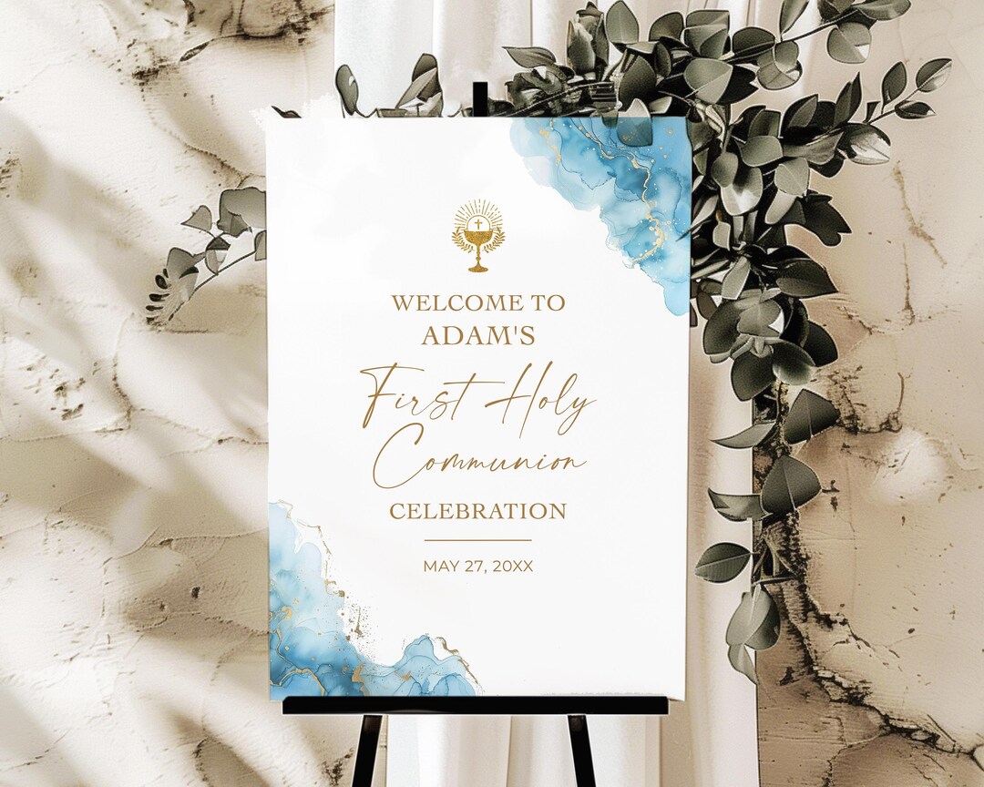 Blue First Holy Communion Welcome Sign Template, Communion Welcome ...
