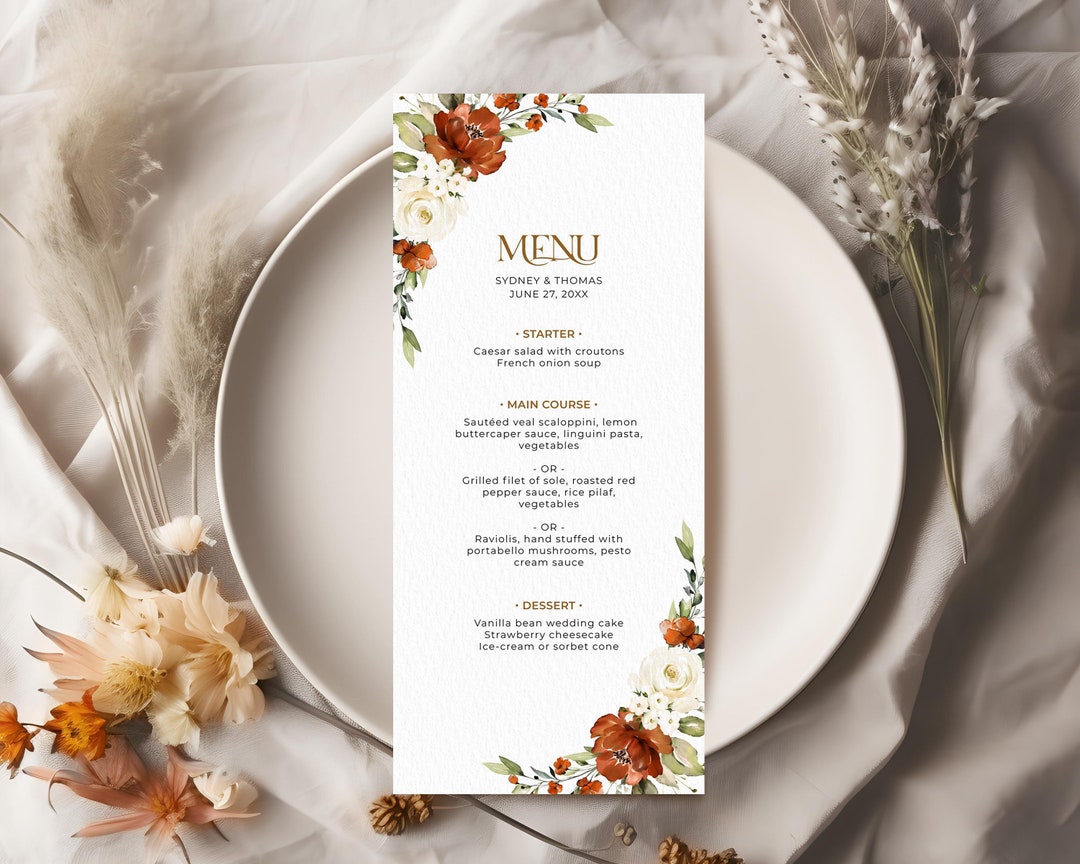 Terracotta and Ivory Menu Template (wedding, Bridal Shower, Brunch ...