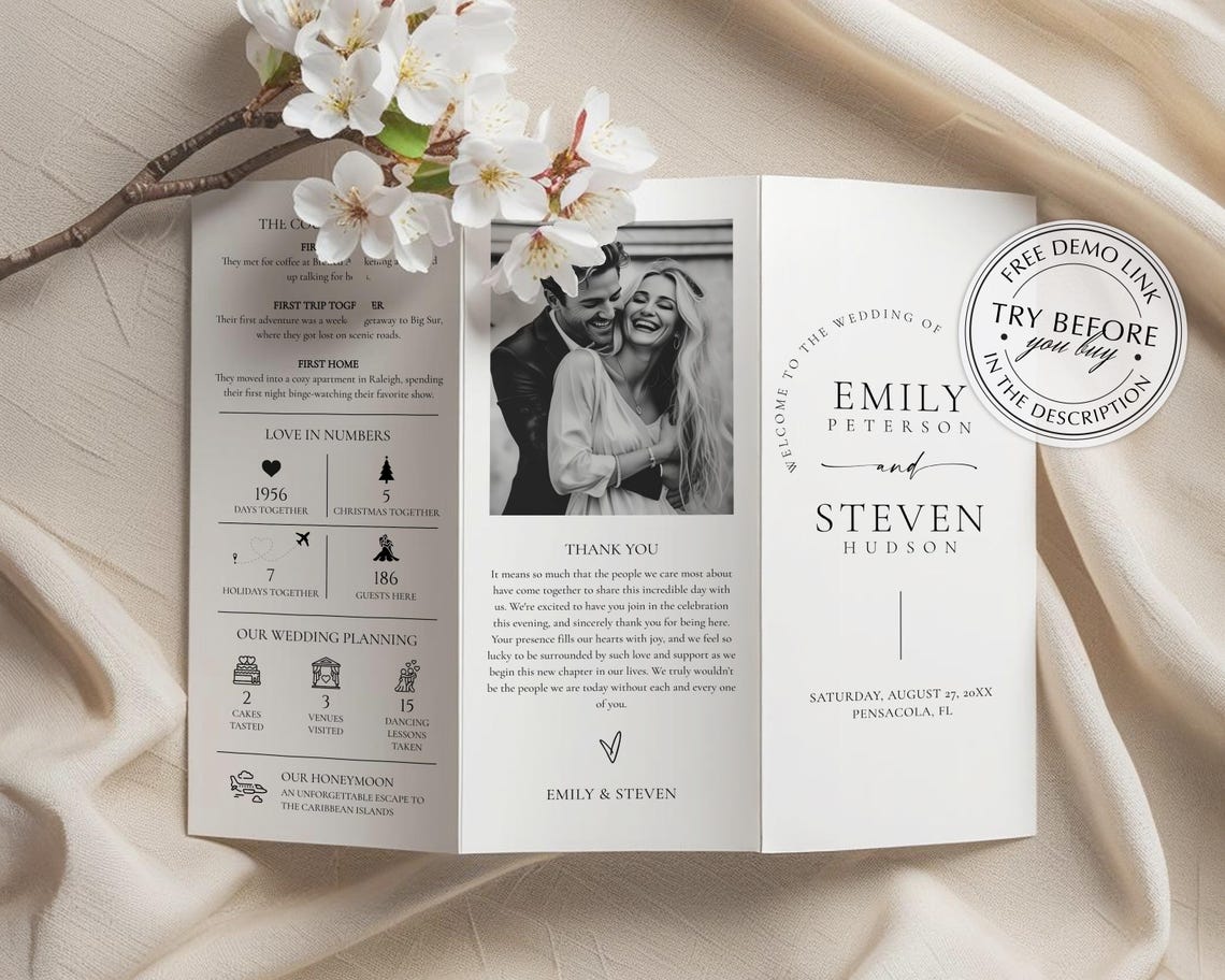 Trifold Wedding Program Template • Elegant, Modern Marriage Brochure ...