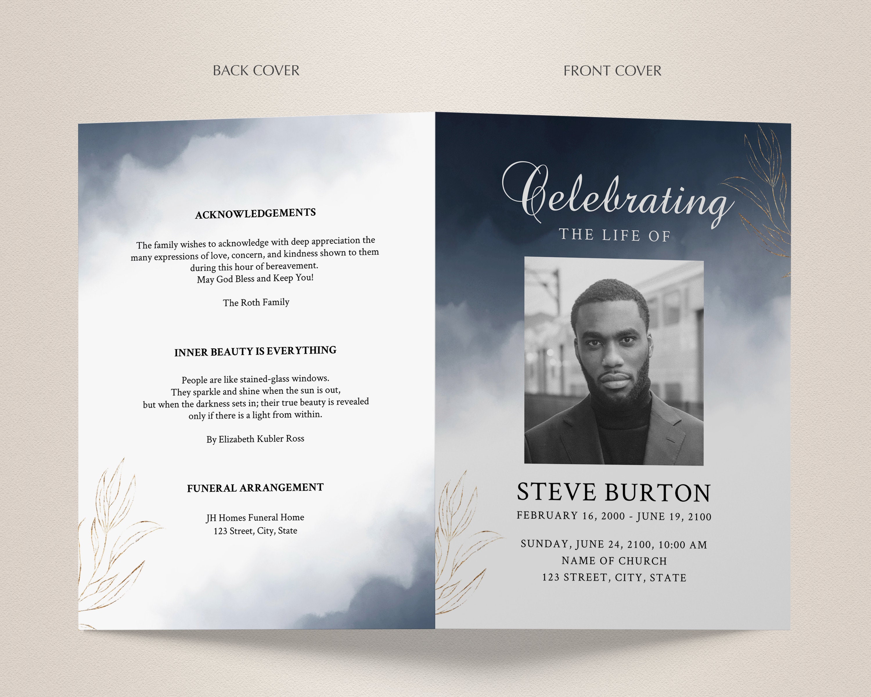 Blue Funeral Program Template | Memorial Program Template | Order of ...