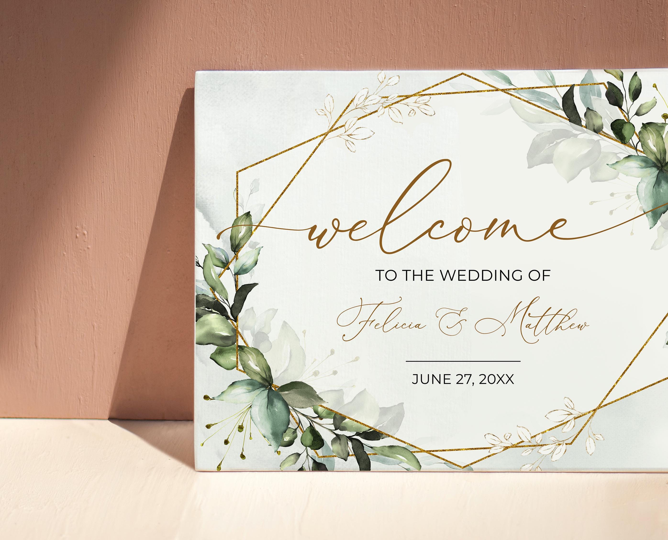 Greenery Wedding Welcome Sign Template • INSTANT DOWNLOAD • Editable ...