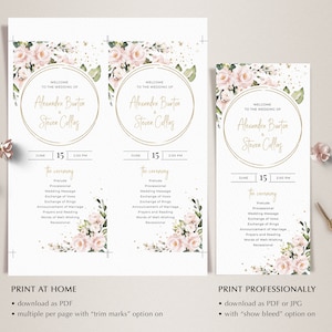 Blush Pink Wedding Program Template, Pink Floral Wedding Order of ...