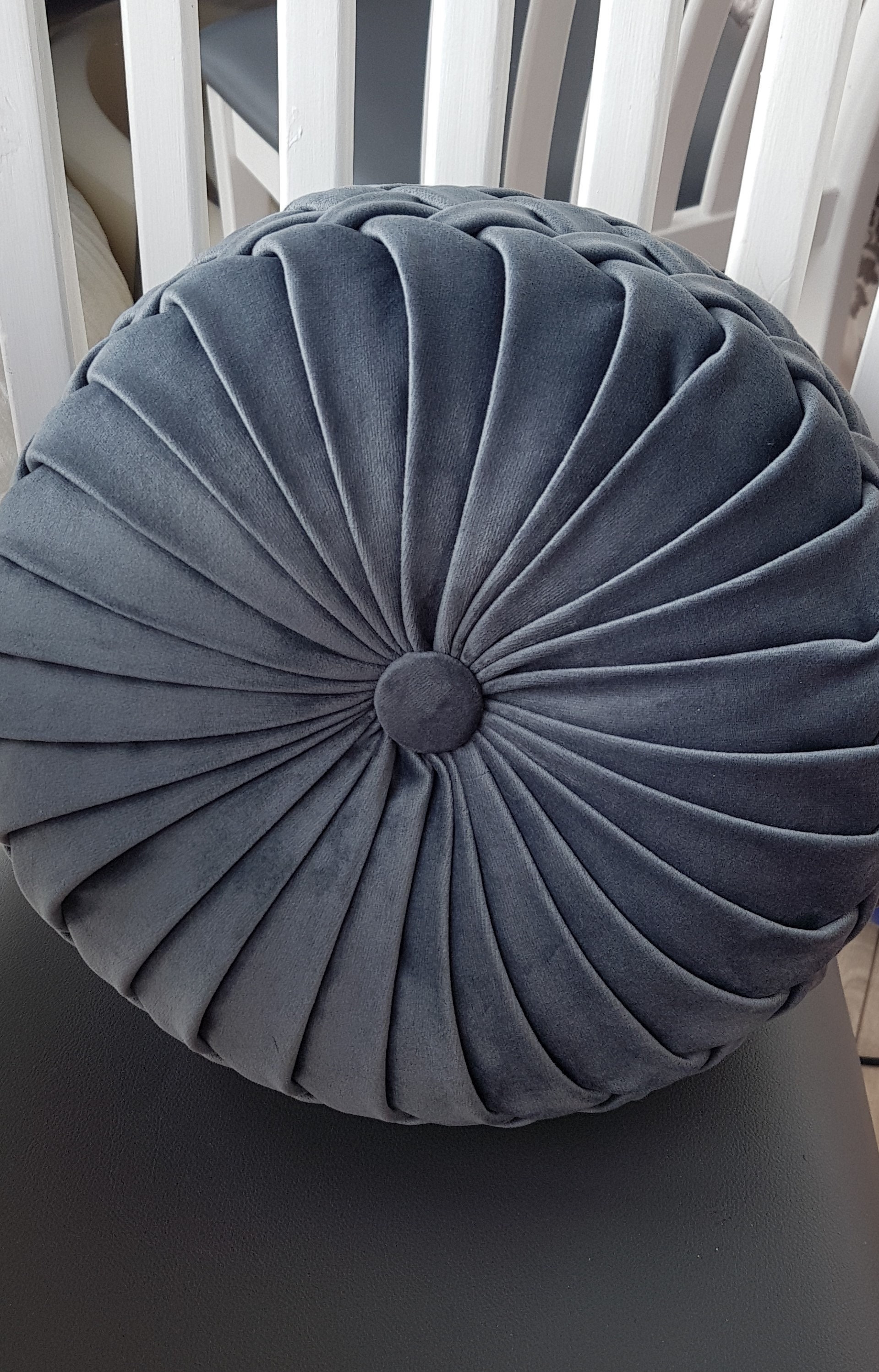 Round Velvet Pillow// Handmade Round Velvet Cushion// Decorative Grey ...