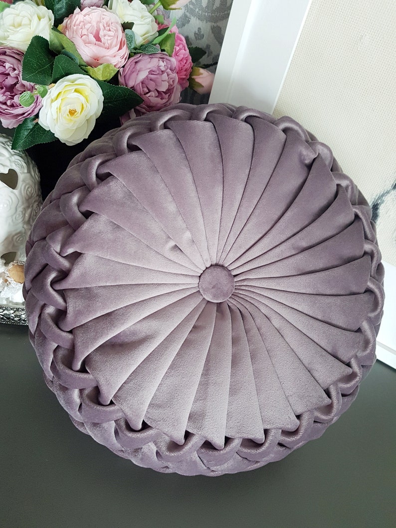 Round Velvet Pillow// Handmade Round Velvet Cushion// Decorative Ash ...