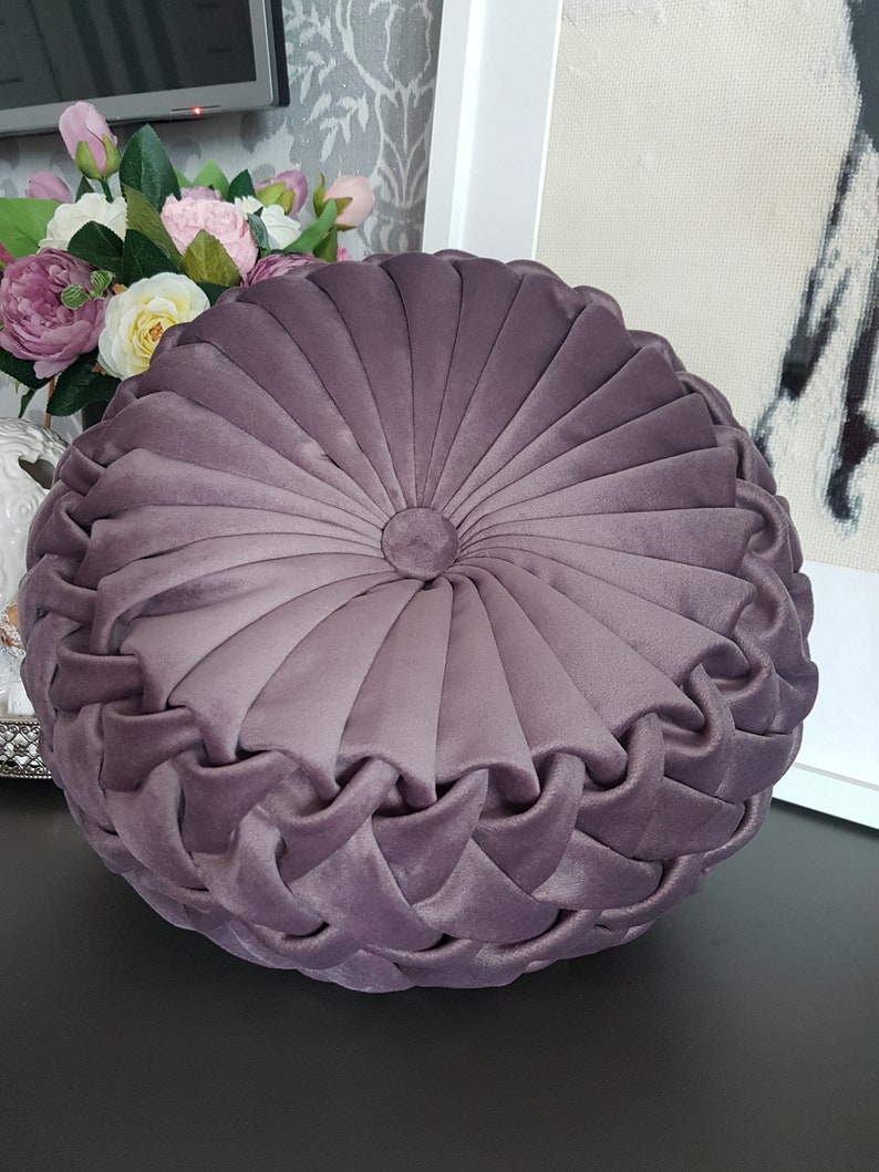 Round Velvet Pillow// Handmade Round Velvet Cushion// Decorative Ash ...