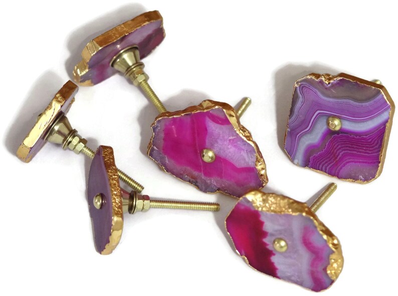 Pink Agate Knobs, Electroplated Cabinet Knobs Natural Drawer Nobs Poignées Möbelknöpfe Dresser ...