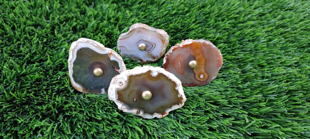 Natural Brown Agate Knob, Natural Agate Drawer Pulls, Sliced Agate, Dresser Pulls, Gemstone ...