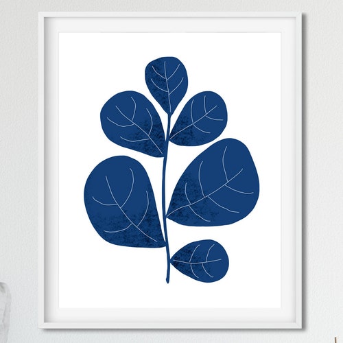 Navy Leaf Print Minimal Botanical Prints Navy Scandinavian - Etsy