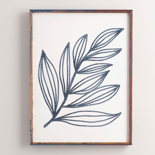 Blue Leaf Wall Art Modern Plant Print Botanical Art Print - Etsy