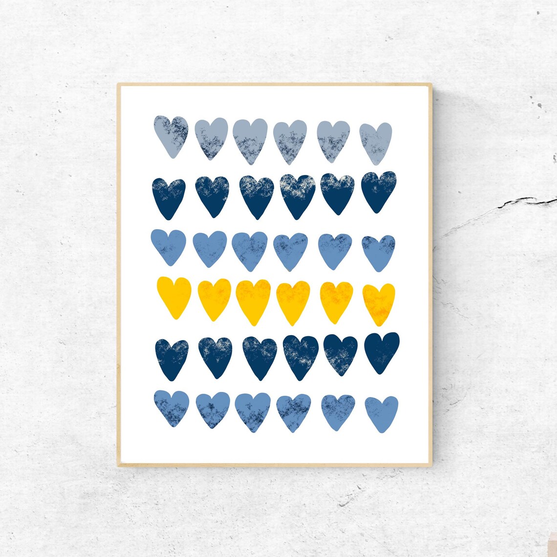 Nursery heart print Heart print in blue and yellow Heart | Etsy