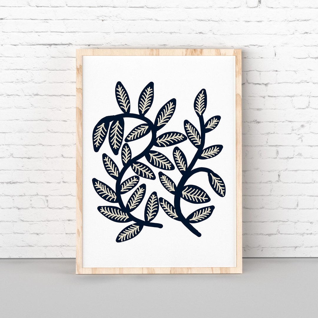 Black and White Botanical Wall Art, Folk Leaves Prints, Black Plant ...