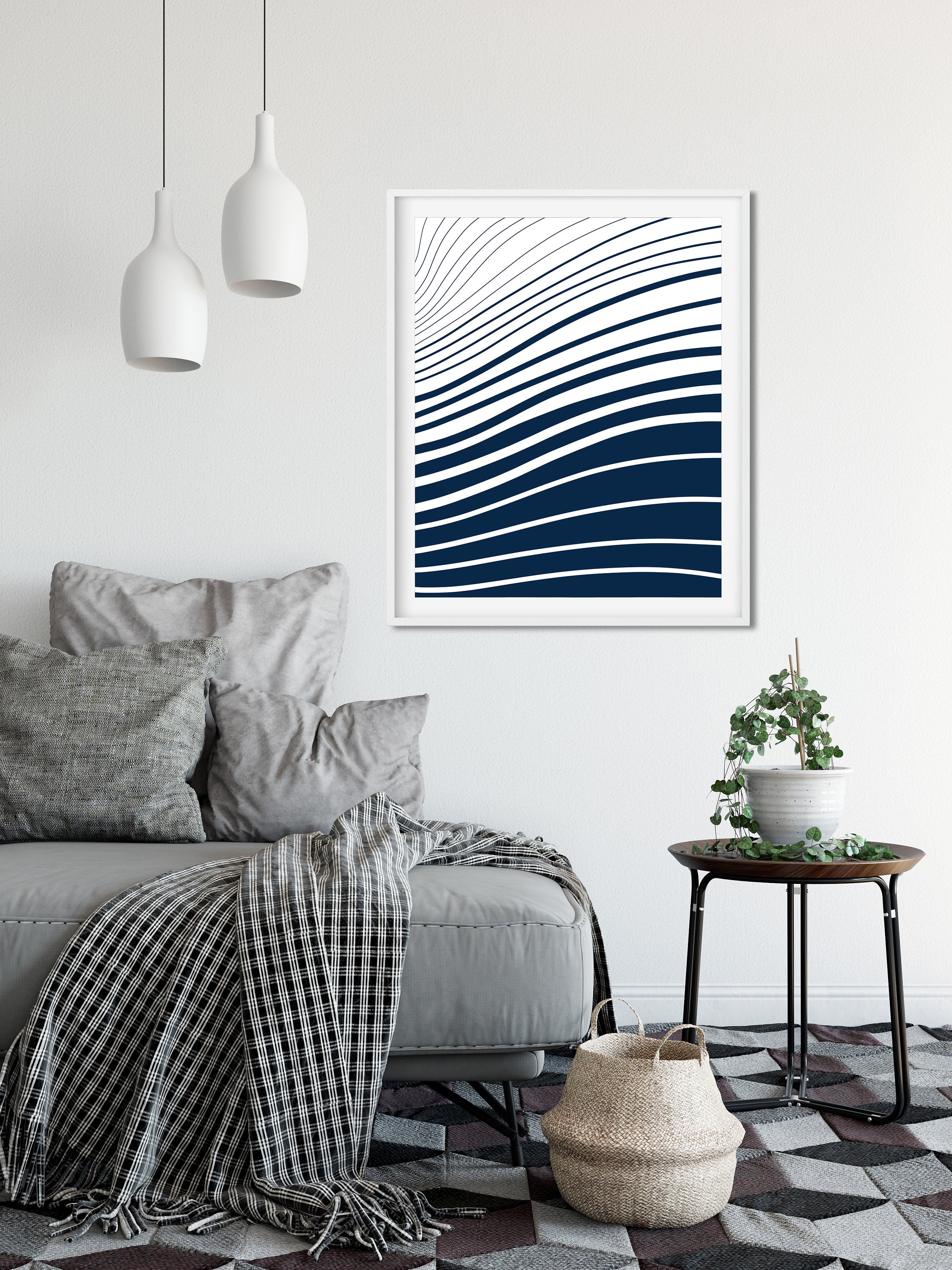 Blue modern art Abstract print Navy blue poster Coastal | Etsy