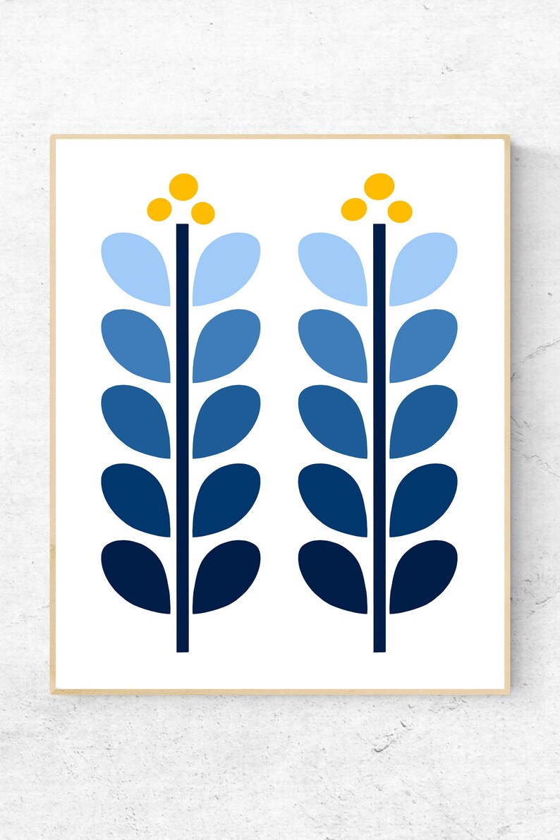 Navy Wall Art Print Scandi Flower Print Retro Modern Print - Etsy