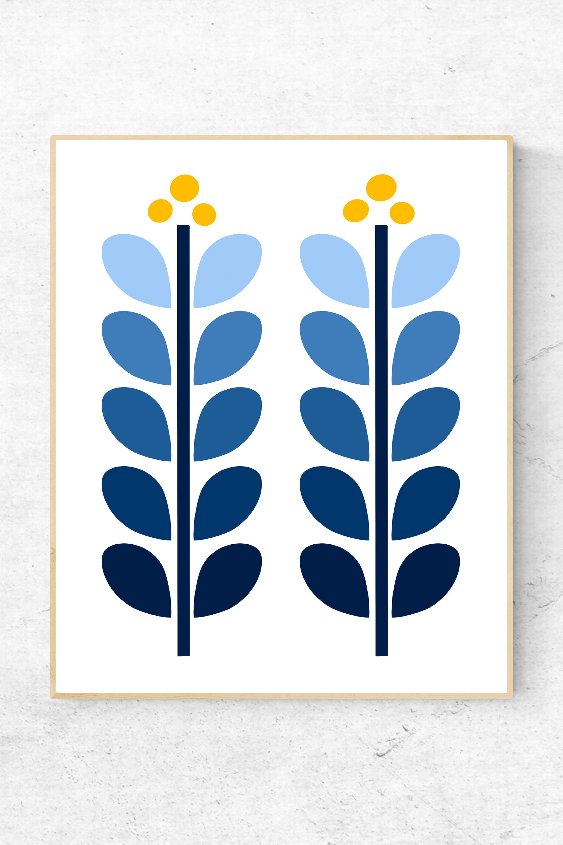 Navy Wall Art Print Scandi Flower Print Retro Modern Print | Etsy