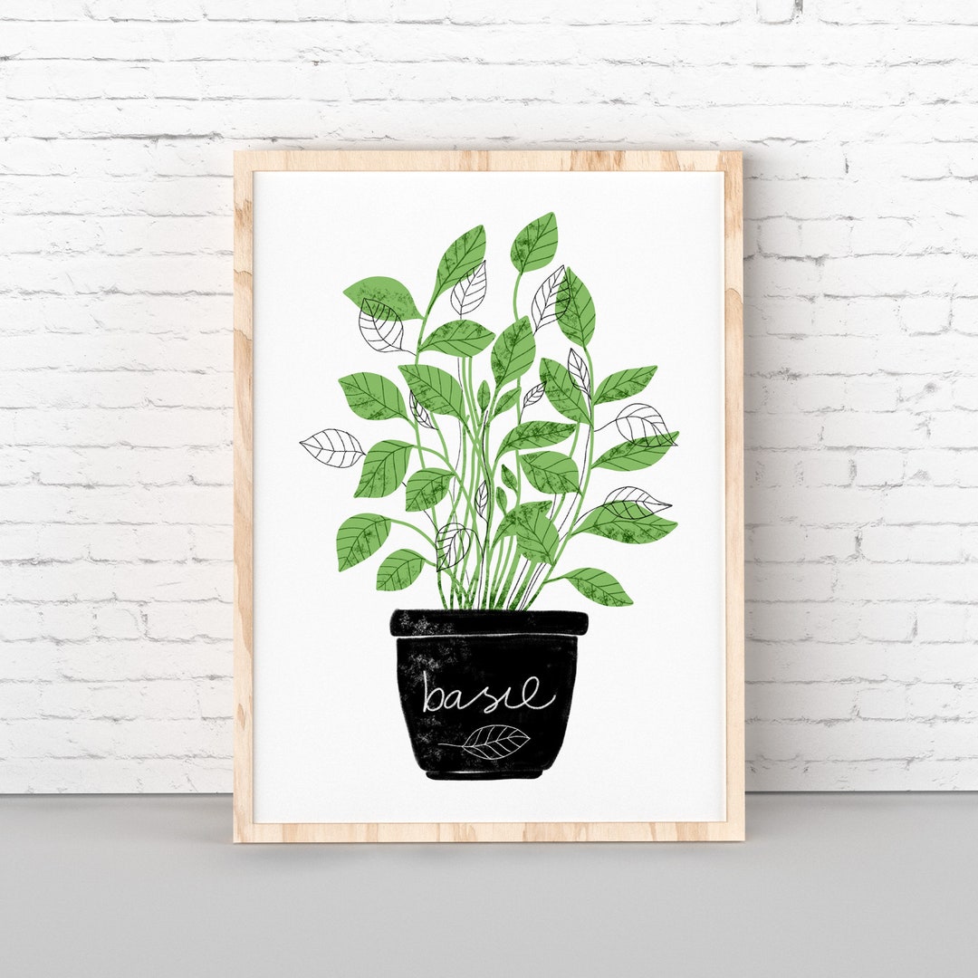 Kitchen Herb Art Print Basil, Basil Wall Art Printable, Farmahouse ...