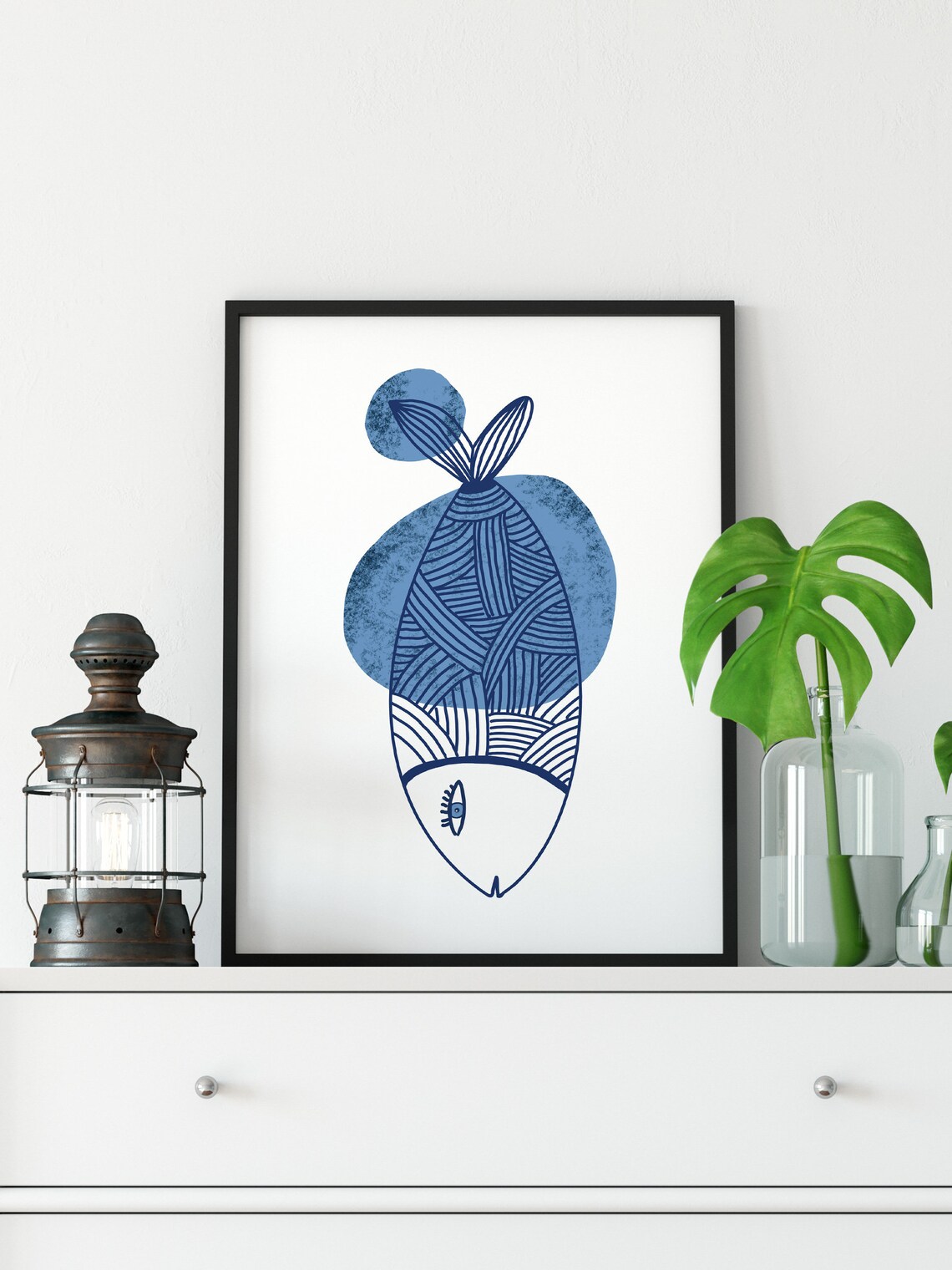 Fish Print Modern Fish Wall Art Beach House Decor Blue Fish - Etsy