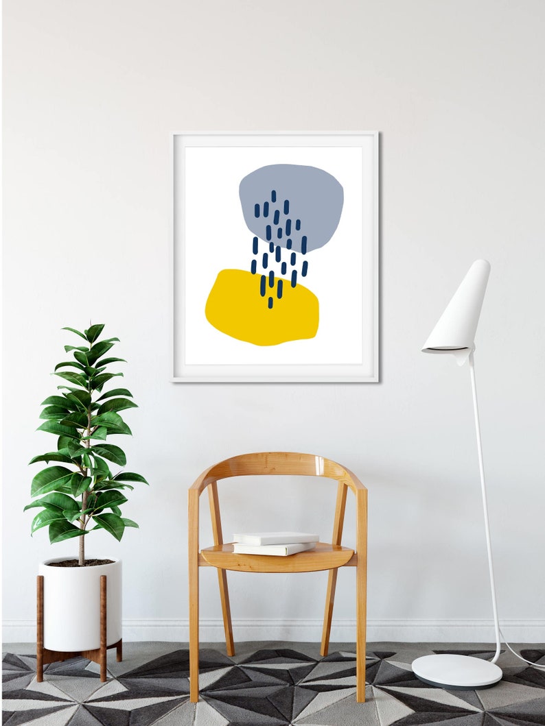 Mid Century Print Yellow Colorful Modern Art Print Printable - Etsy