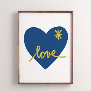 Blue Yellow Love Art, Love Printable Wall Art, Love Poster Download ...